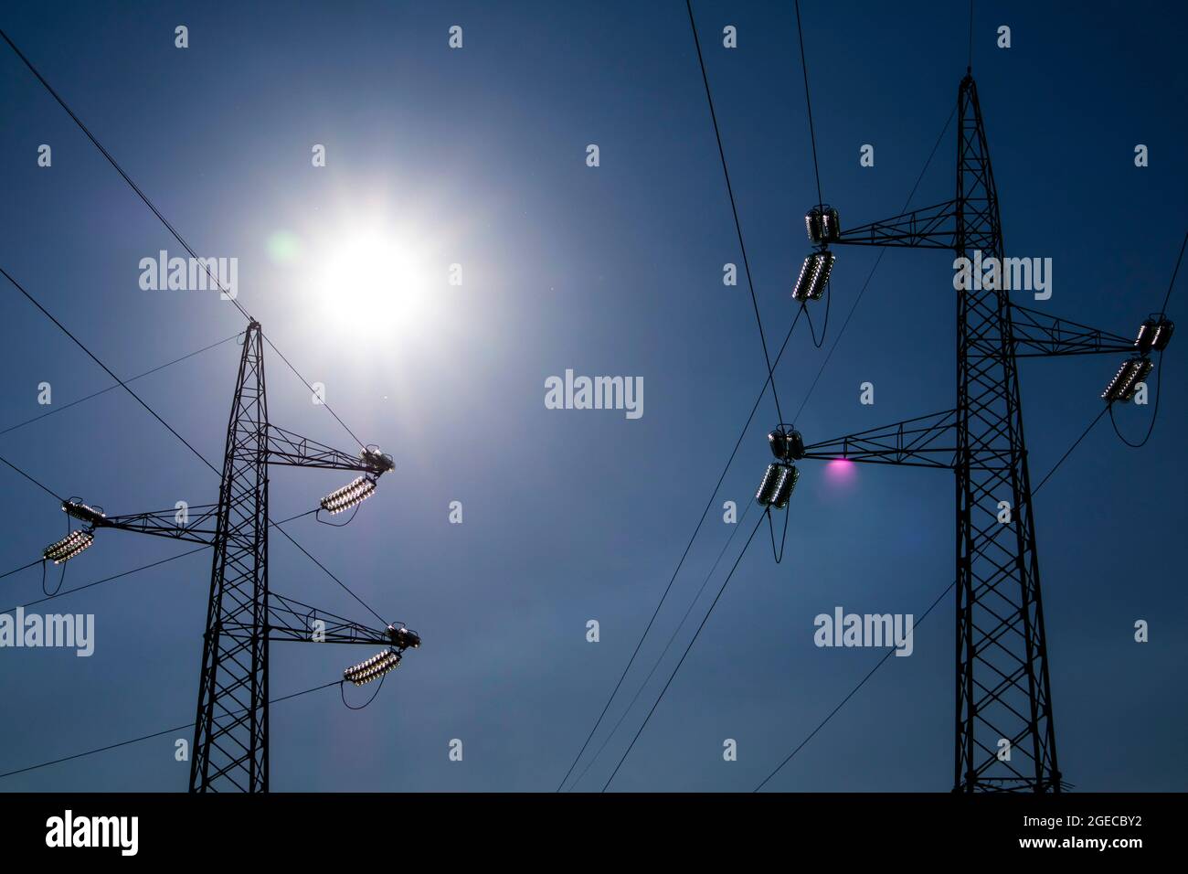 Pair of pylons for the transport of high voltage electricity Stock ...