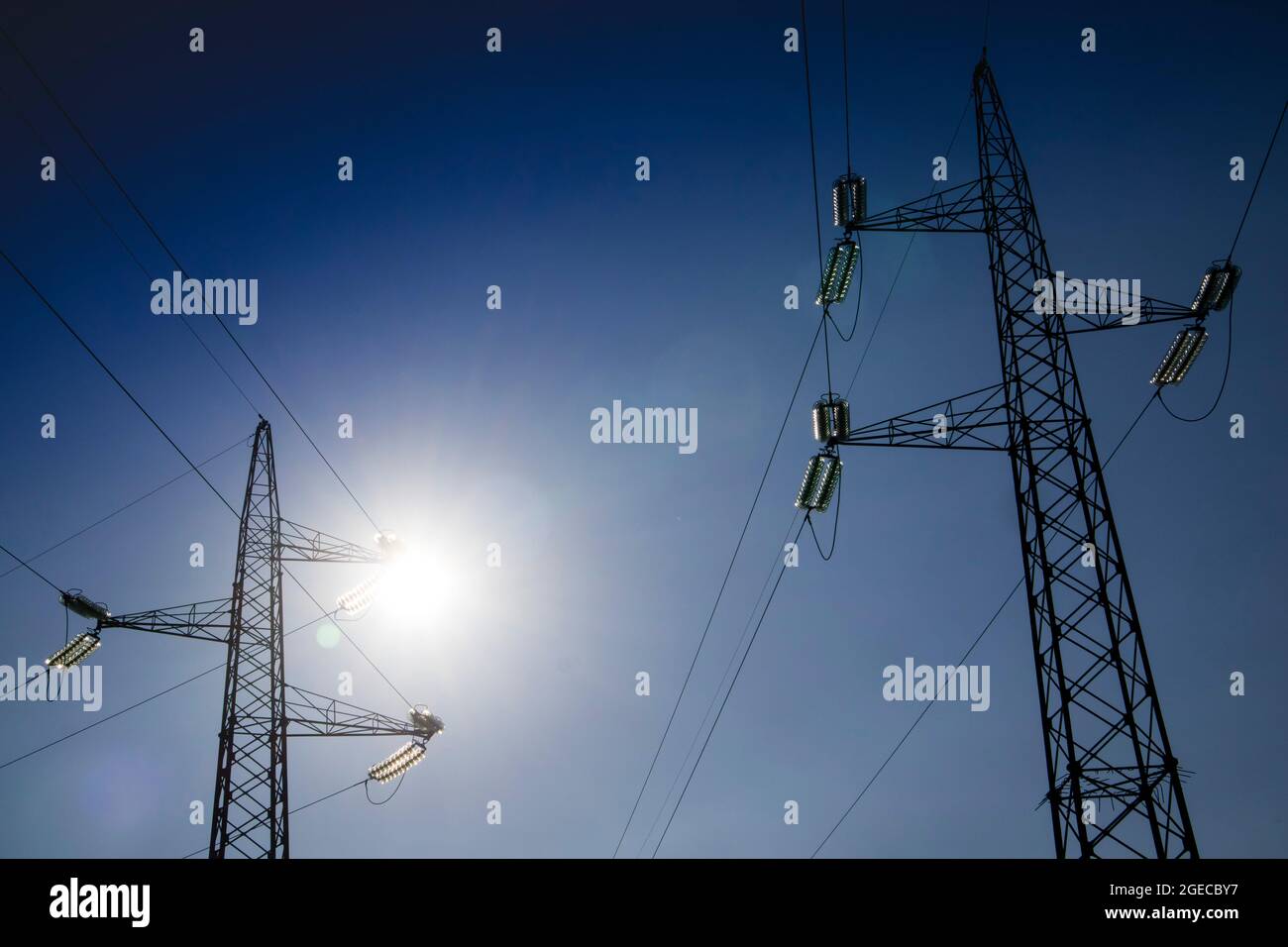 Pair of pylons for the transport of high voltage electricity Stock ...