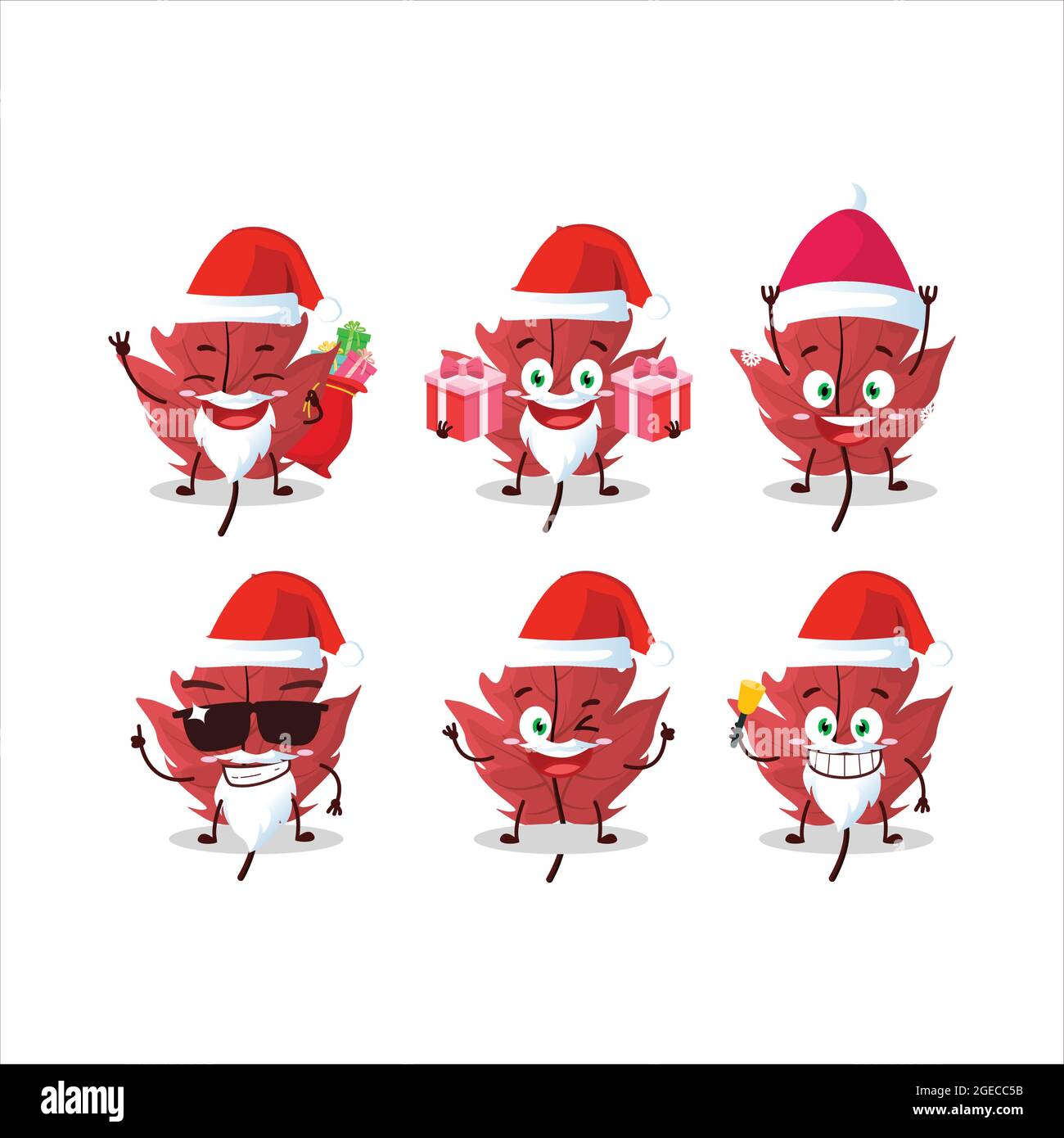 Santa Claus emoticons with red autumn leaf cartoon character. Vector ...