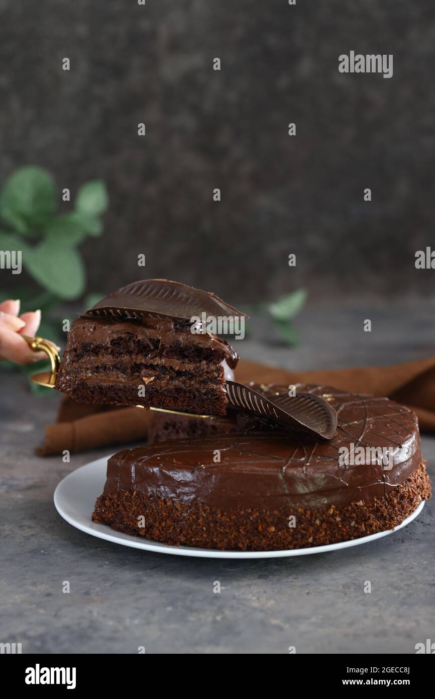 super chocolate cake for dessert Stock Photo - Alamy