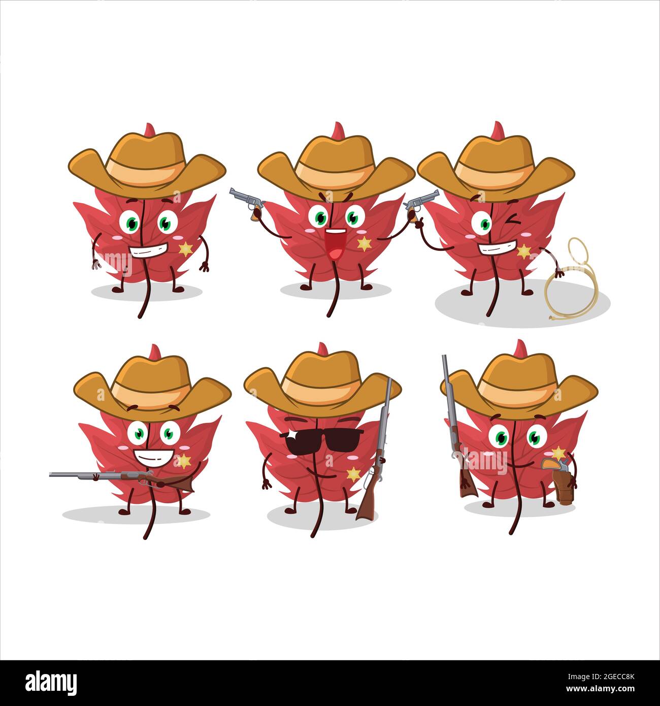 Cool cowboy red autumn leaf cartoon character with a cute hat. Vector ...