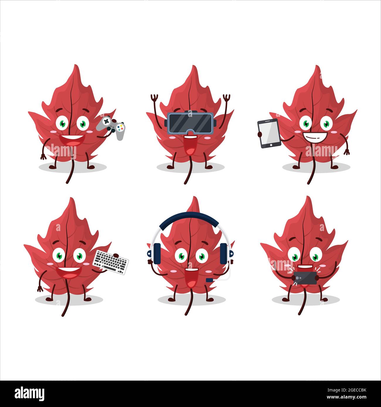 Red autumn leaf cartoon character are playing games with various cute ...