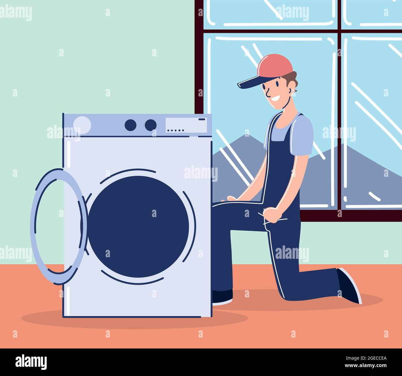 Man fixing washing machine Stock Vector Images - Alamy