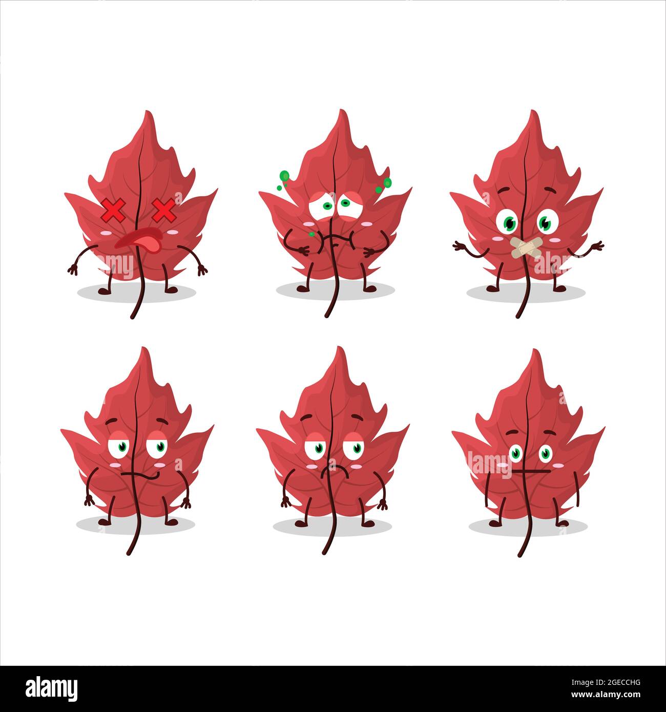 Red autumn leaf cartoon character with nope expression. Vector ...