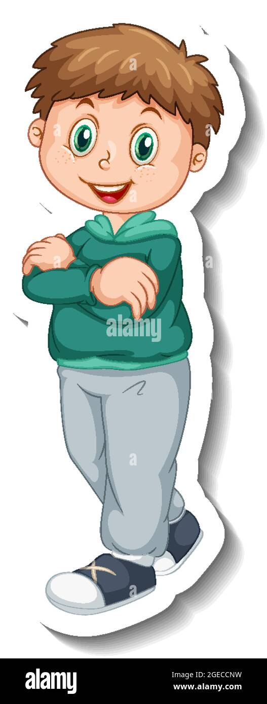 Sticker template with a boy cartoon character isolated illustration ...
