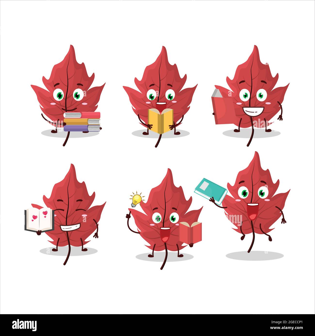 A picture of red autumn leaf cartoon character concept reading an ...