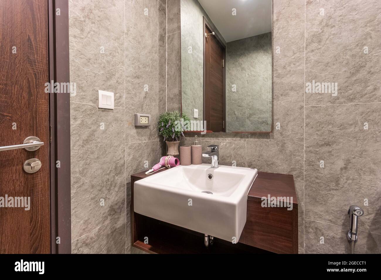 Modern wash basin in new bathroom interior in Spacious apartment Stock ...