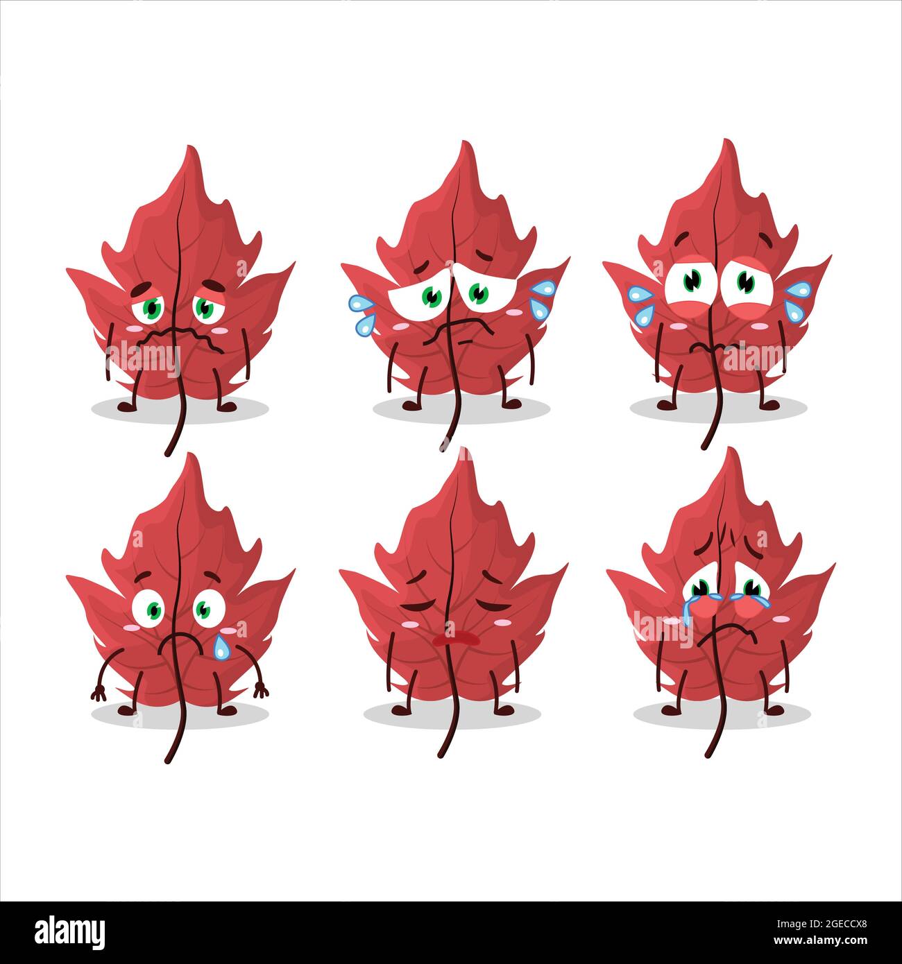 Red autumn leaf cartoon character with sad expression. Vector ...