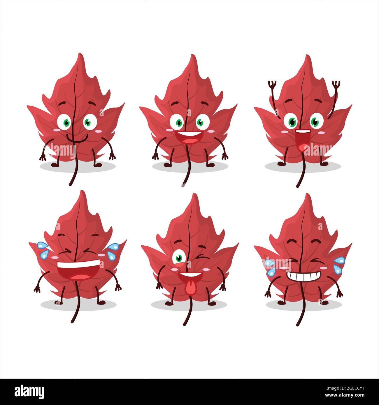 Cartoon character of red autumn leaf with smile expression. Vector ...