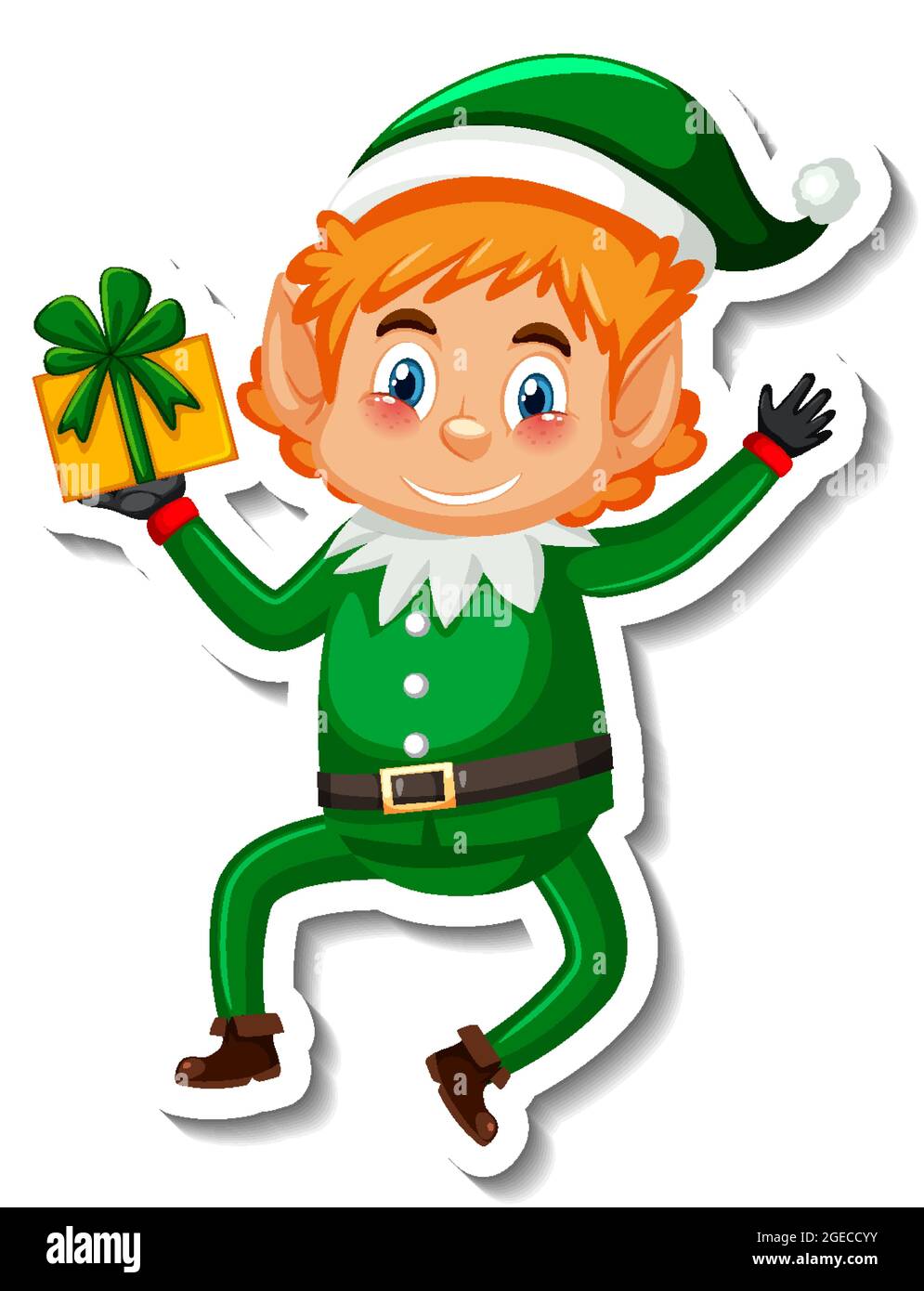 Sticker template with little elf cartoon character isolated ...