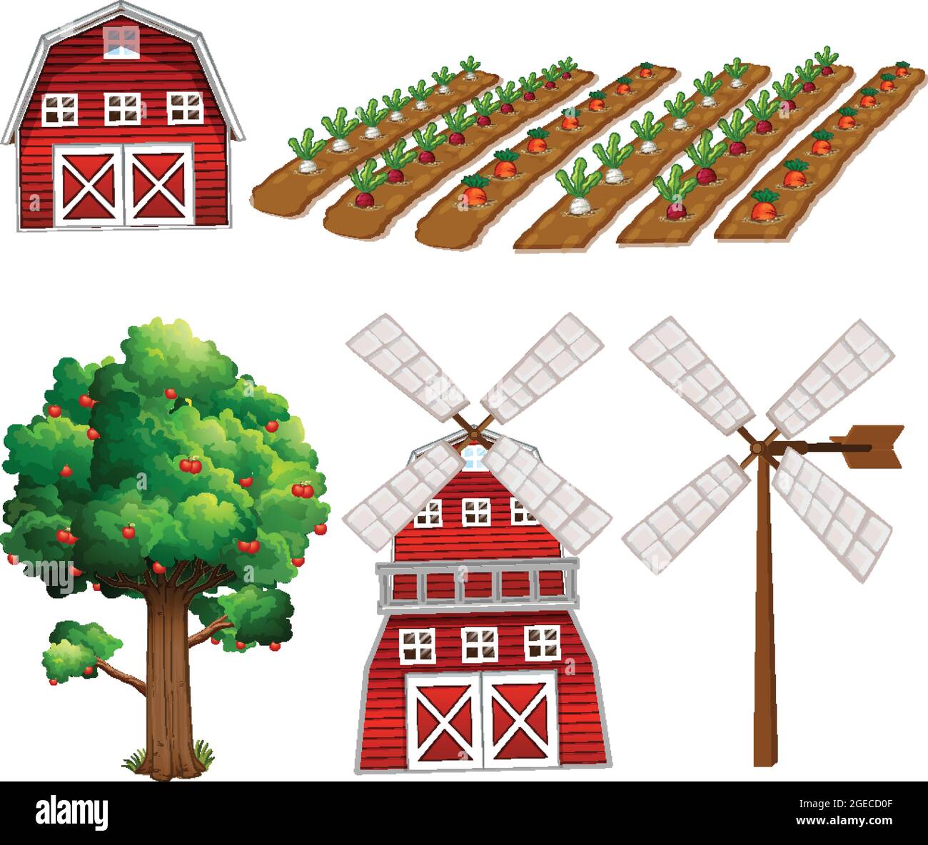 Farm element set isolated on white background illustration Stock Vector ...