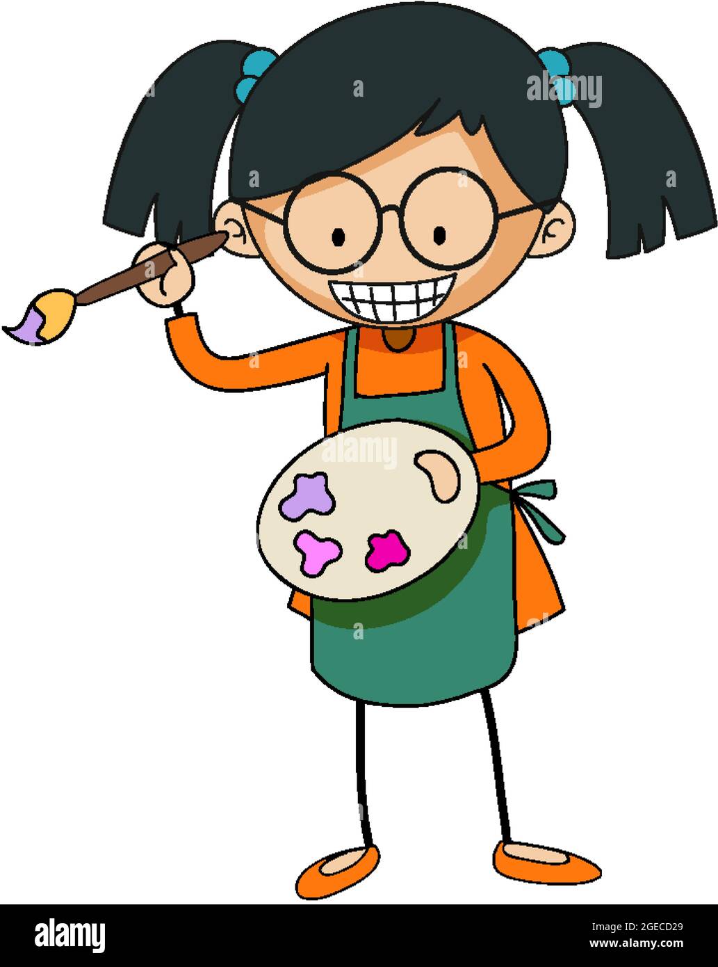 Little artist holding colour palette cartoon character isolated ...