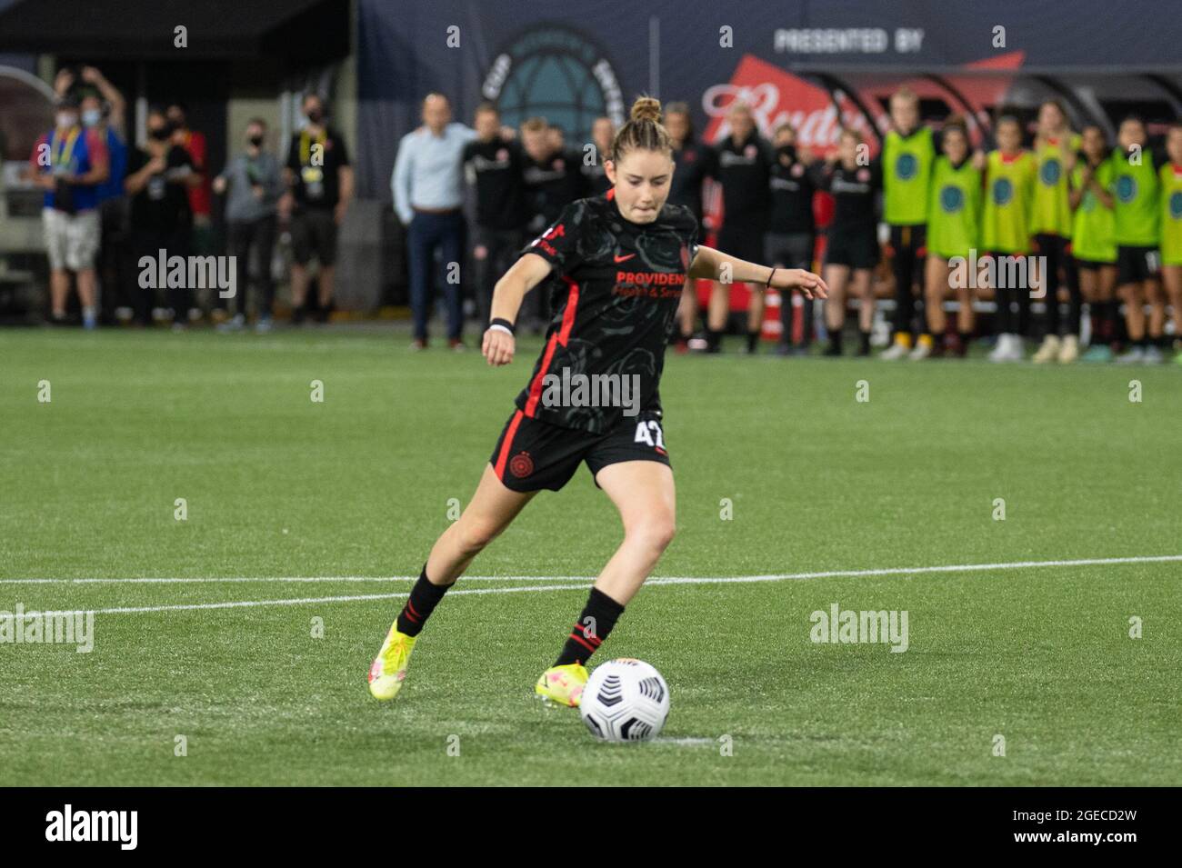Olivia Moultrie (42 Portland Thorns) penalty during the Womens ...