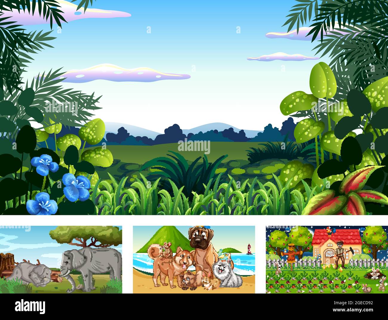 Four different nature horizontal scene illustration Stock Vector Image ...