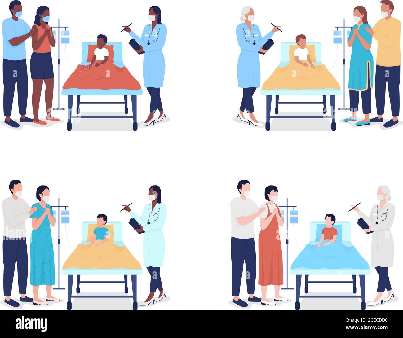 Pediatric emergency room semi flat color vector characters set Stock ...