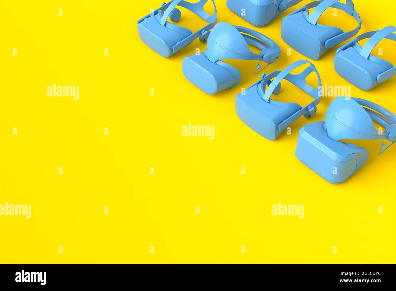 Top view monochrome blue virtual reality glasses for online and cloud ...