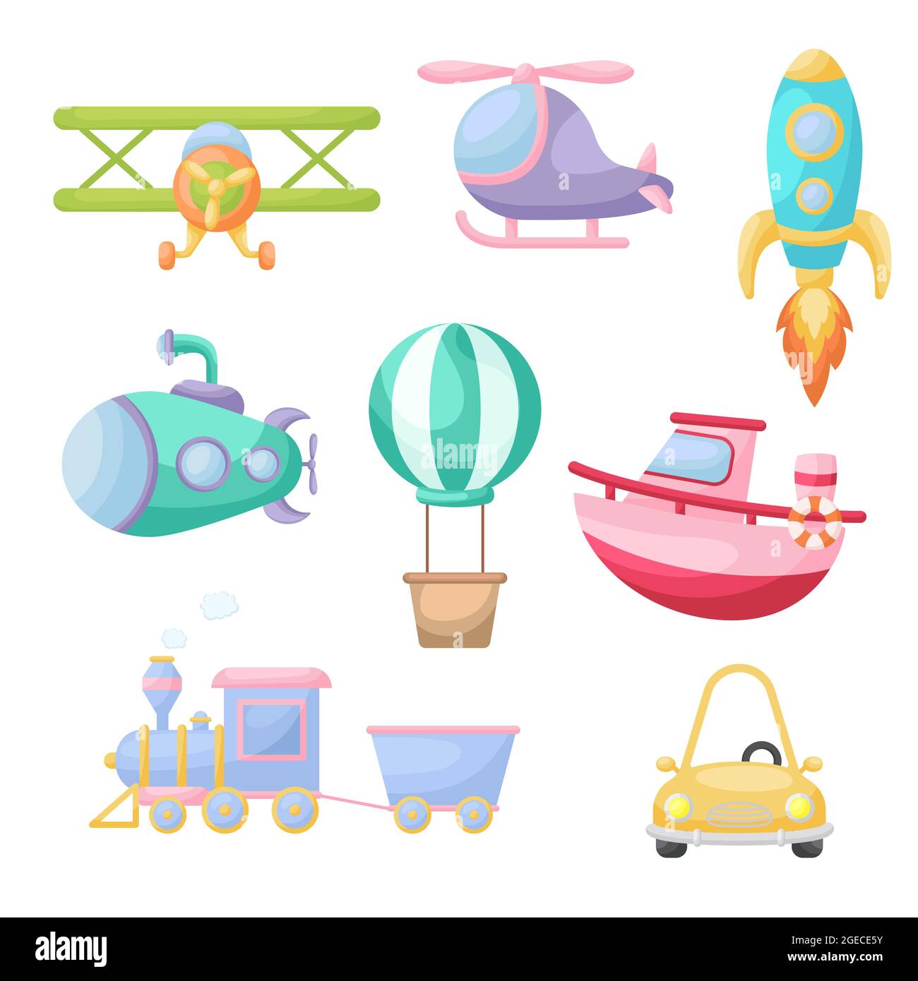 Set of cute cartoon transport. Collection of vehicles for design of ...