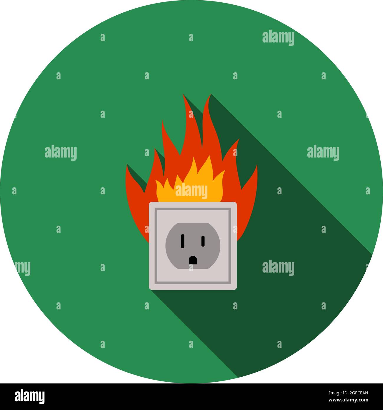 Electric Outlet Fire Icon. Flat Circle Stencil Design With Long Shadow ...