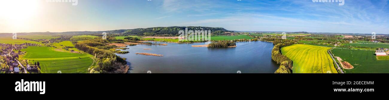 Rural landscape with Zabakor lake and Prihrazy sandstone rocks ...