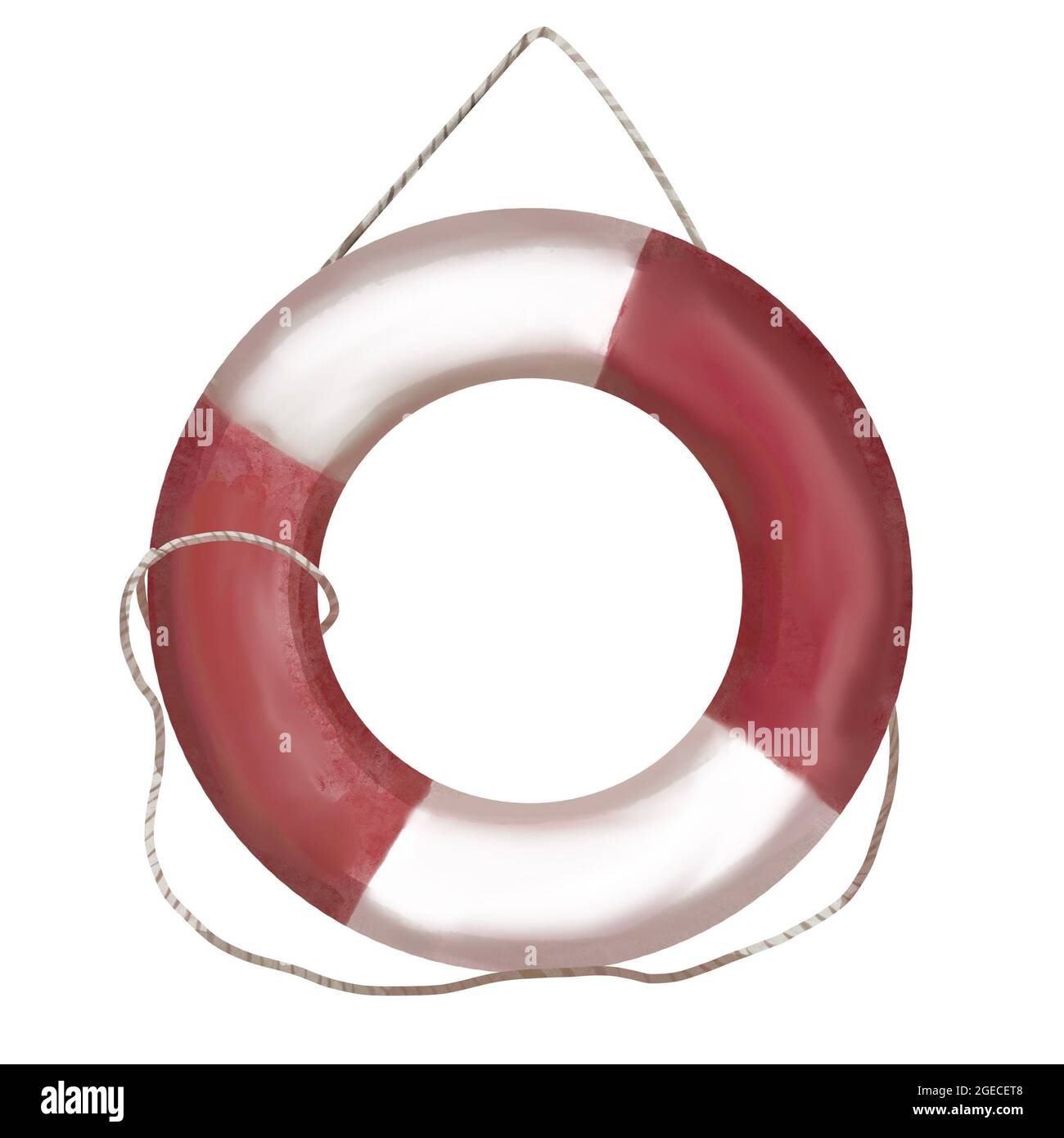Watercolor illustration of life-ring. lifebuoy with rope isolated on ...