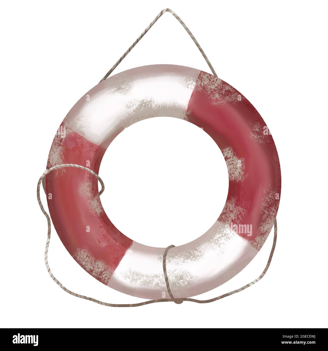Watercolor illustration of life-ring. lifebuoy with rope isolated on ...