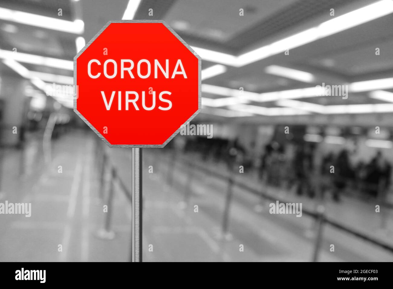 Stop coronavirus. Coronavirus stop sign at the airport. Travel ...