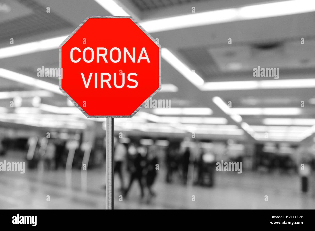 Stop coronavirus. Coronavirus stop sign at the airport. Travel ...