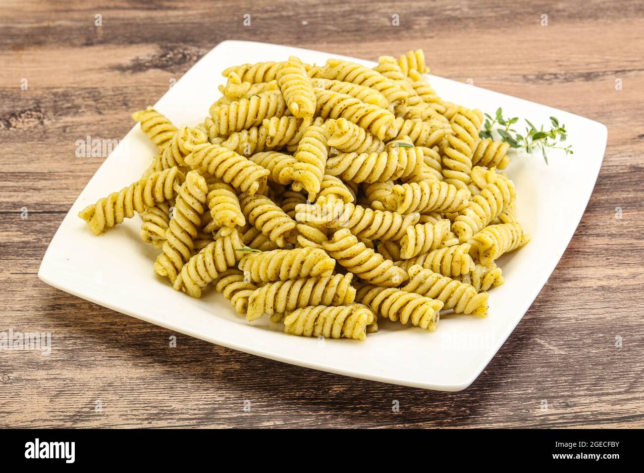 Italian pasta Fusilli with pesto sauce Stock Photo - Alamy