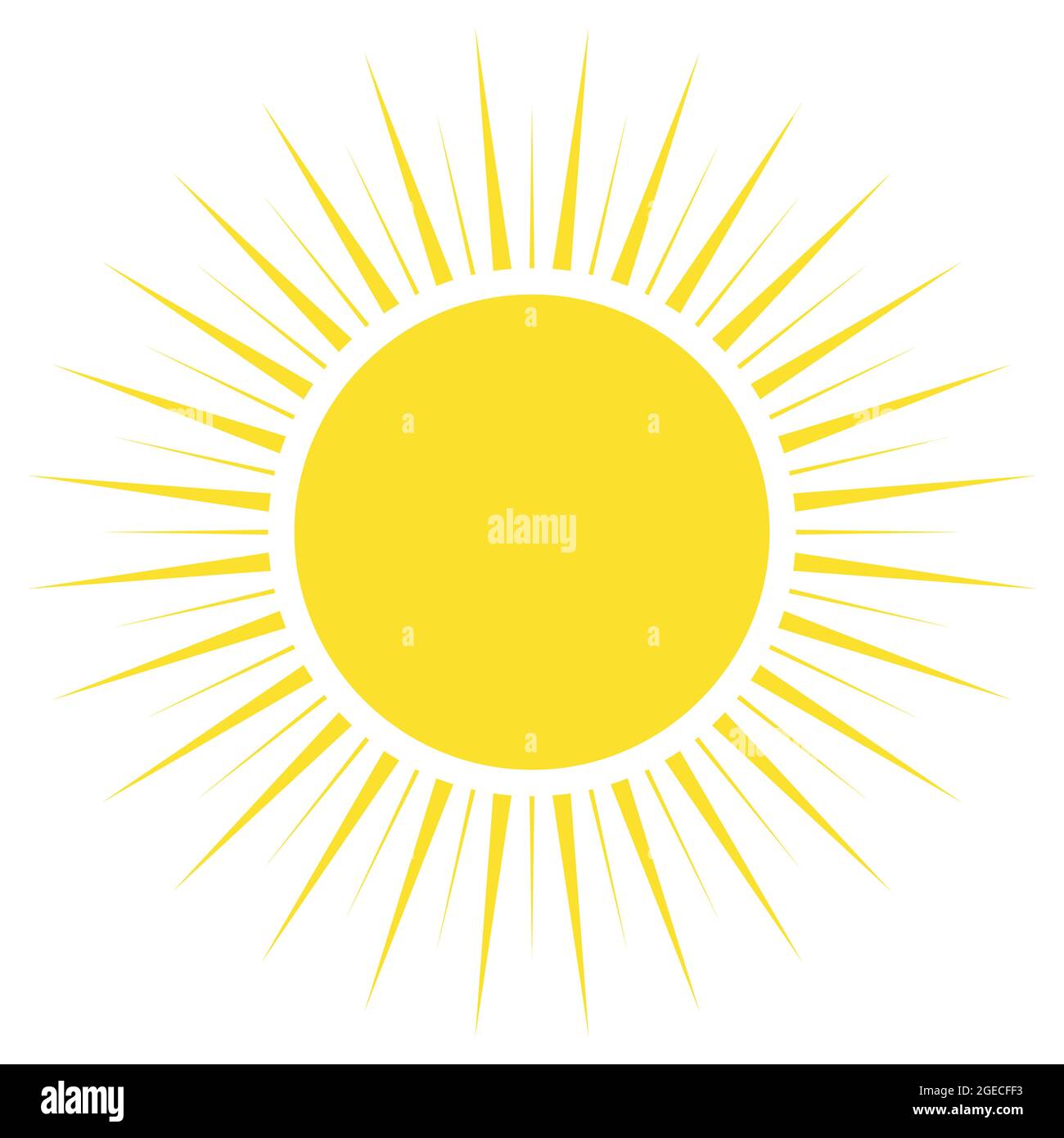 Yellow sun. Symbol of hot weather day, summer holiday or new life ...