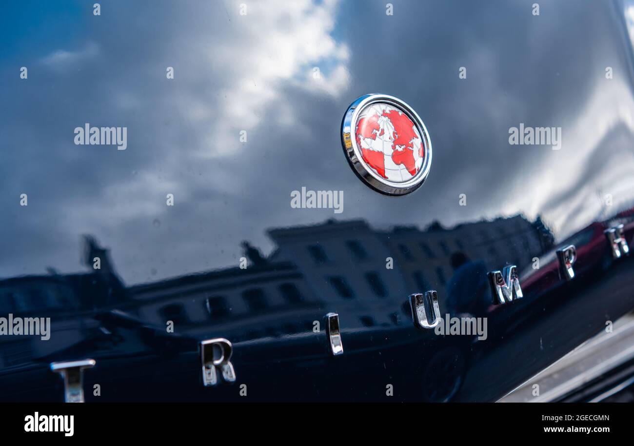Triumph motif on TR4A bonnet Stock Photo - Alamy