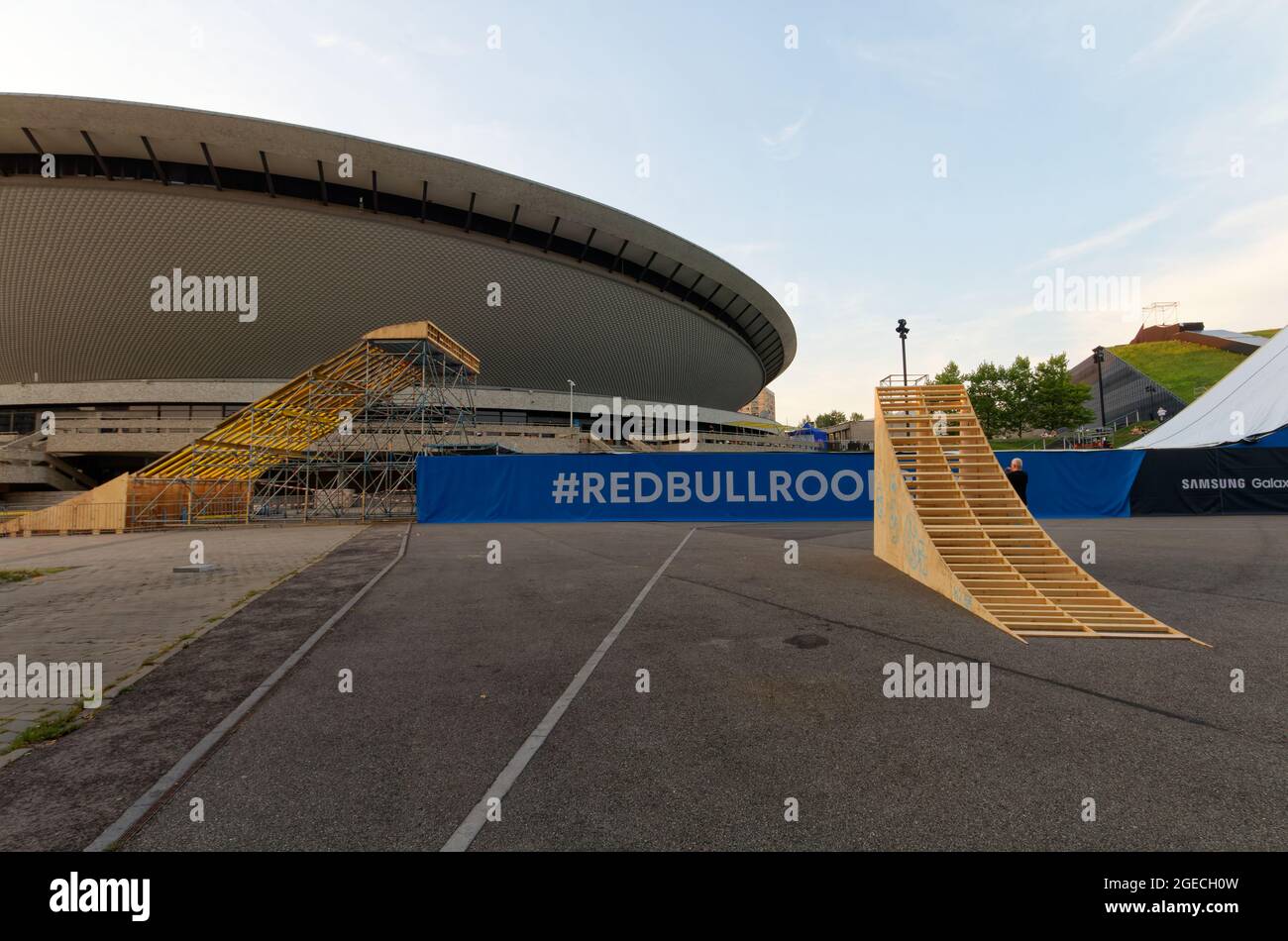 Spodek Arena with ramps for red Bull Roofride Stock Photo - Alamy