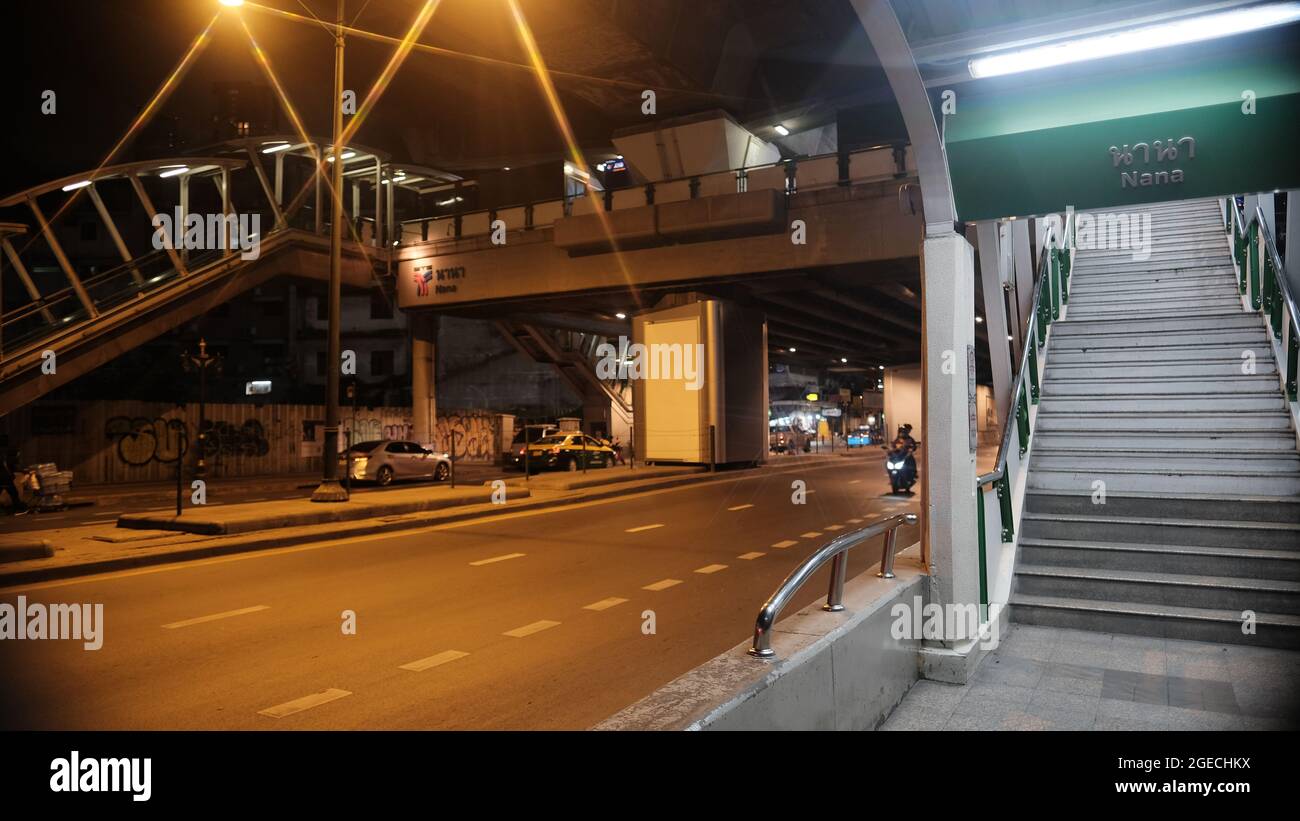 BTS StationClimb up Stairs Sukhumvit Road Nana Area Night Bangkok ...