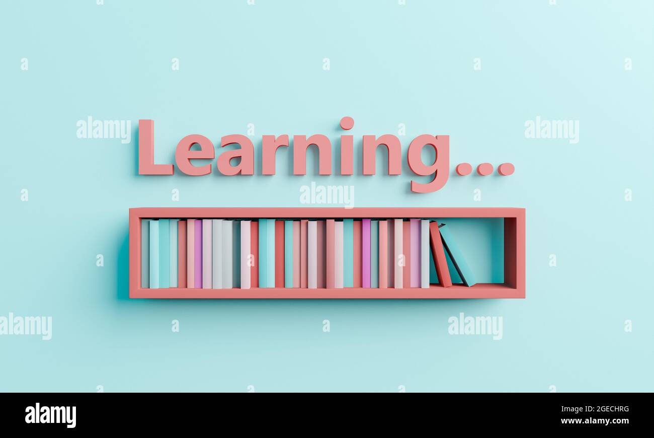 loading bar with books on a shelf with the word LEARNING. concept of ...