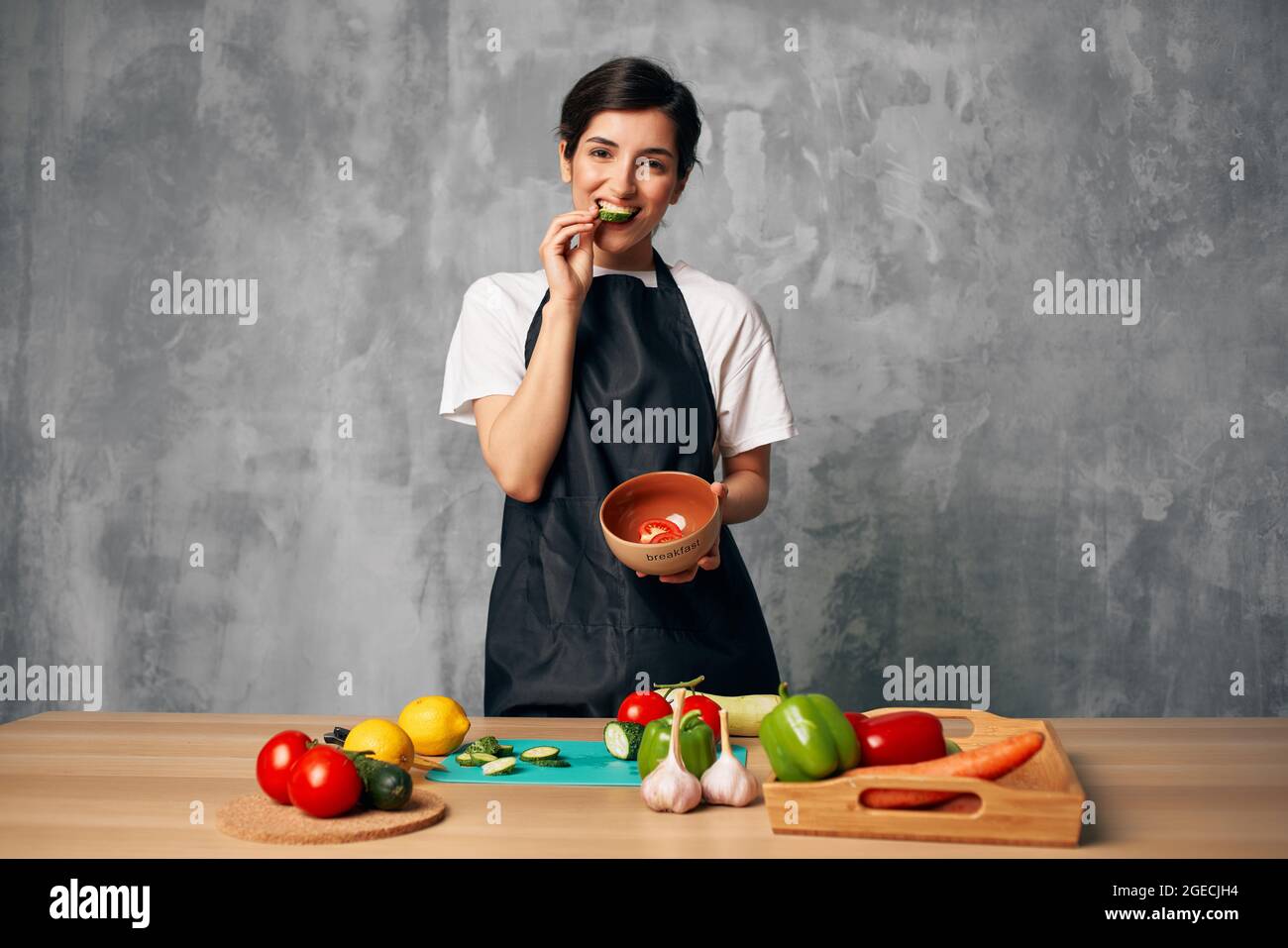 woman Cooking healthy eating isolated background Stock Photo - Alamy
