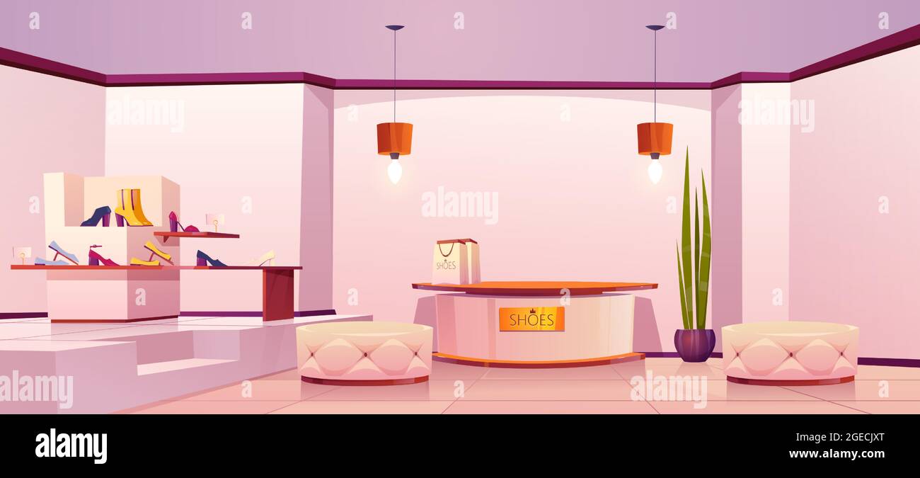 Shoes store interior shop with footgear production Stock Vector Image ...
