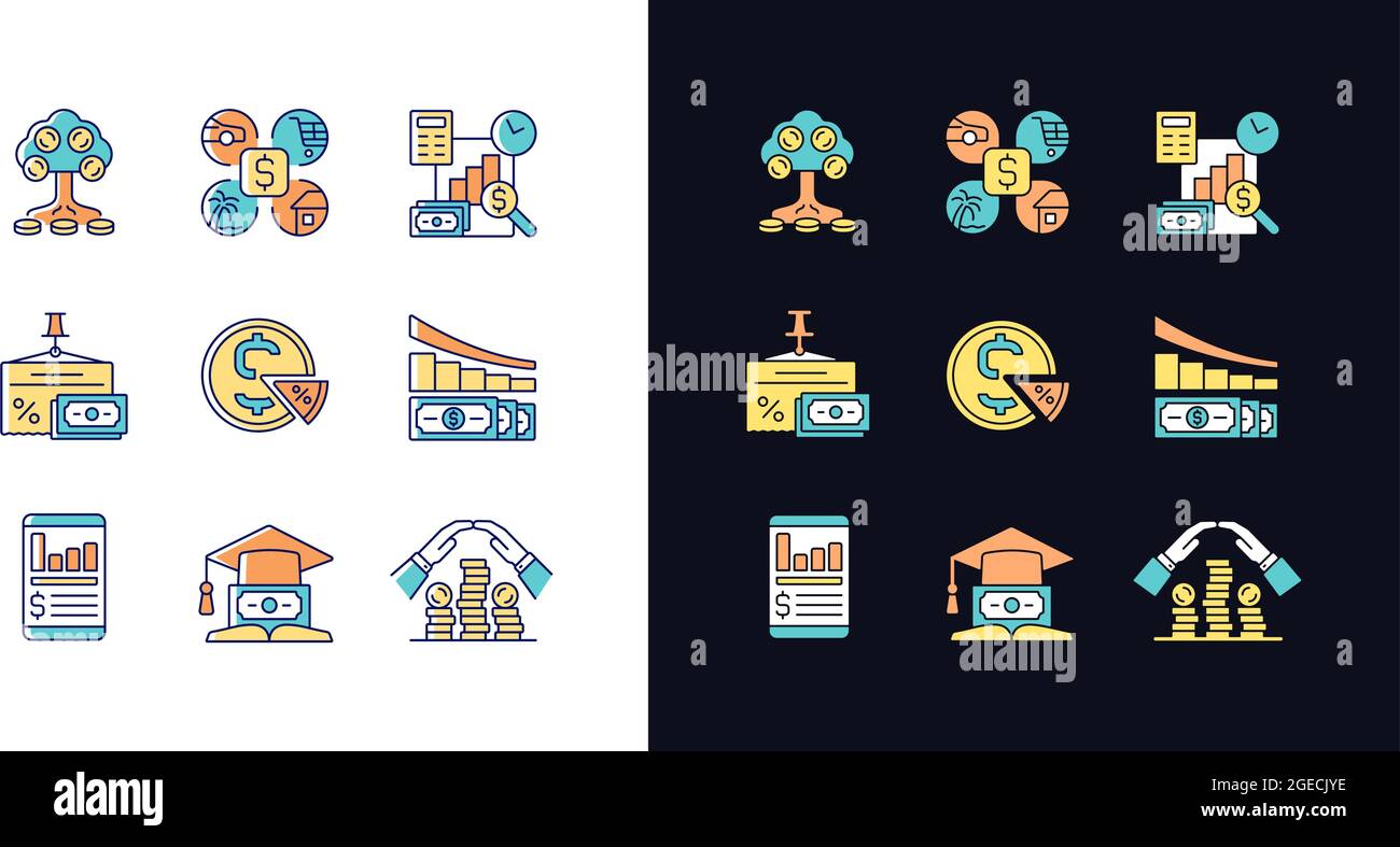Finance light and dark theme RGB color icons set Stock Vector Image ...