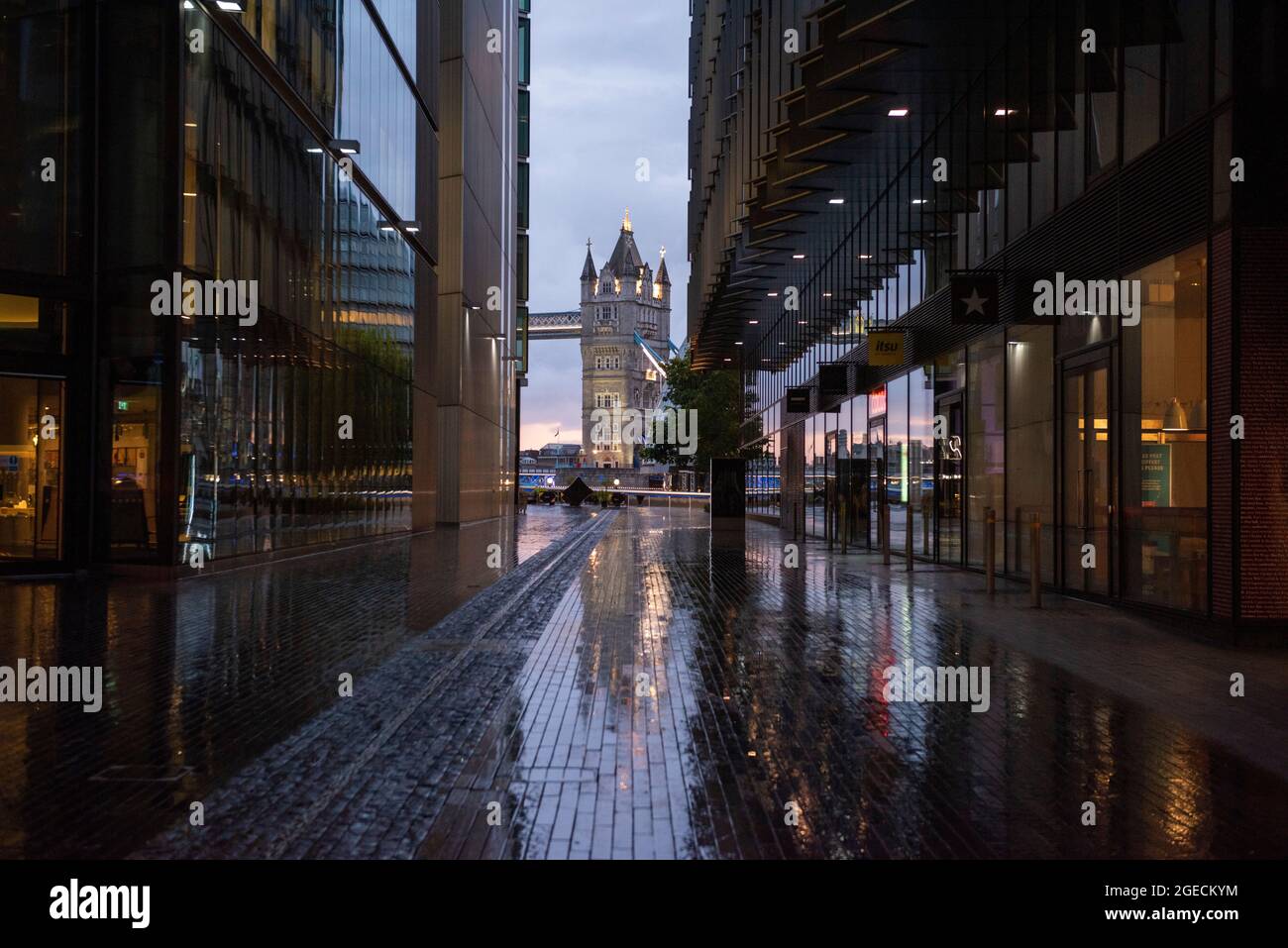 Wet Summer Morning at More London Riverside on the South Bank of London ...