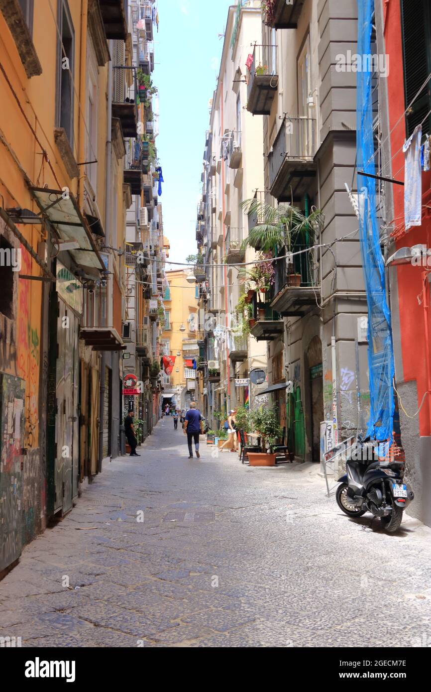 July 11 2021 Napoli in Italy in Europe: typical streets near the Via ...