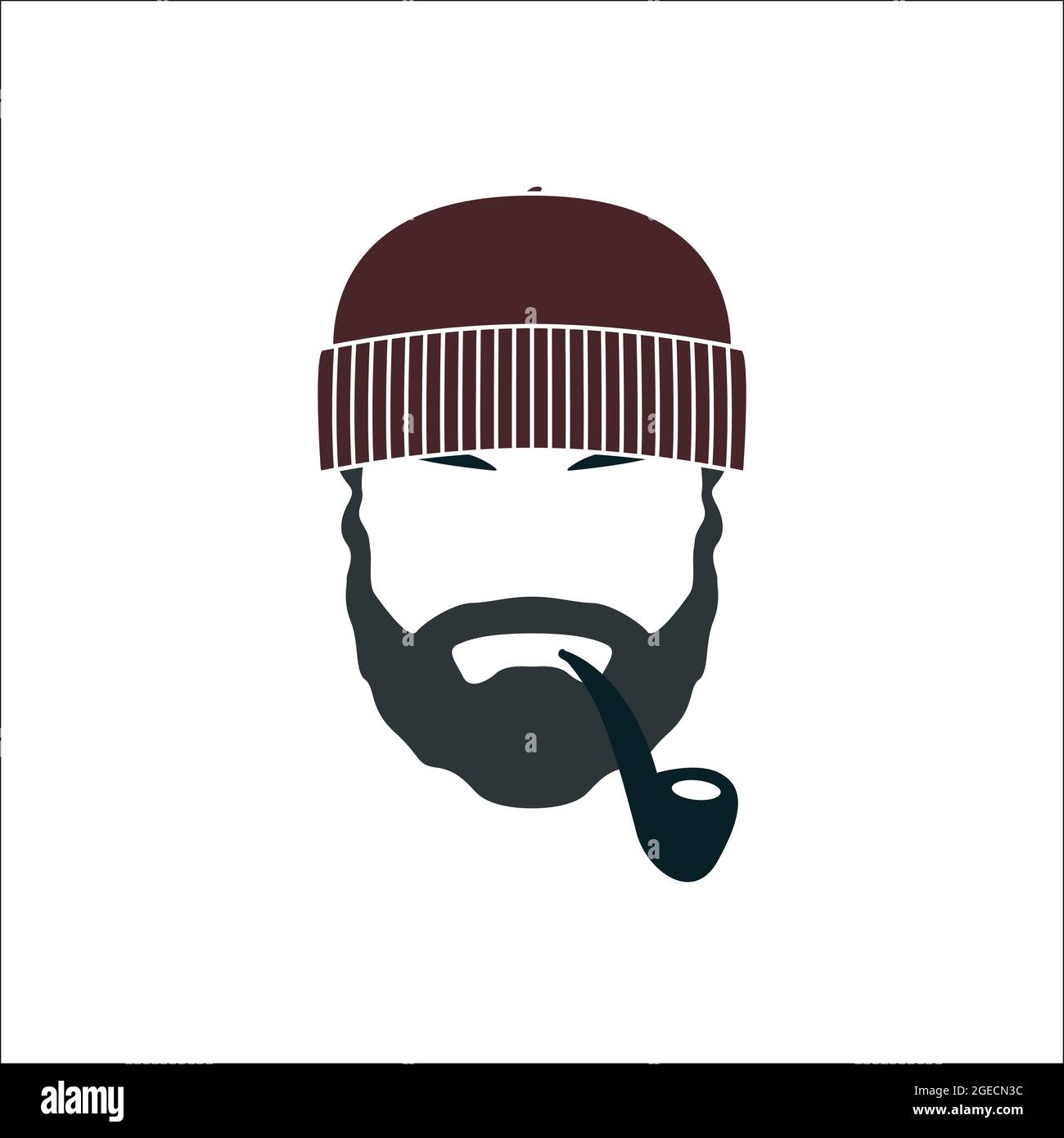 Portrait of bearded old sailor with tobacco pipe. Hipster sailor man ...