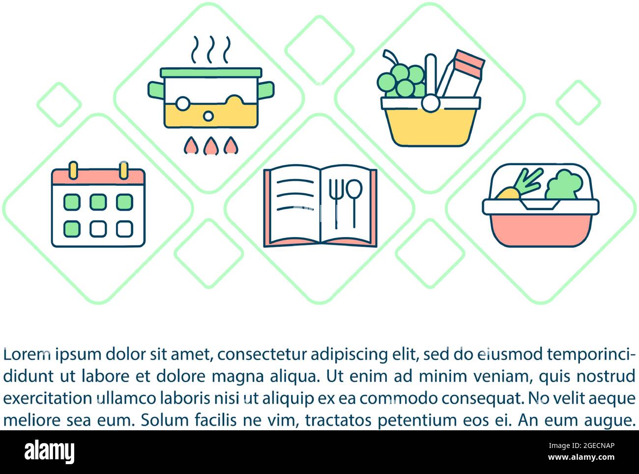 Prepare food for family concept line icons with text Stock Vector Image ...