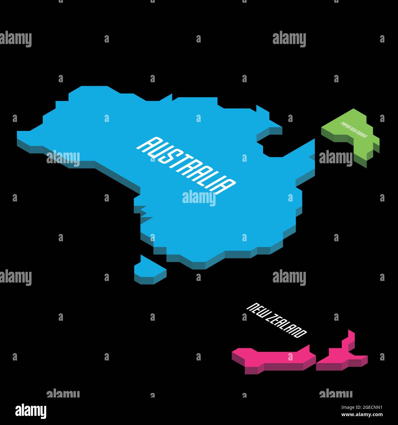 Isometric political map of Australia. Colorful land with country name ...