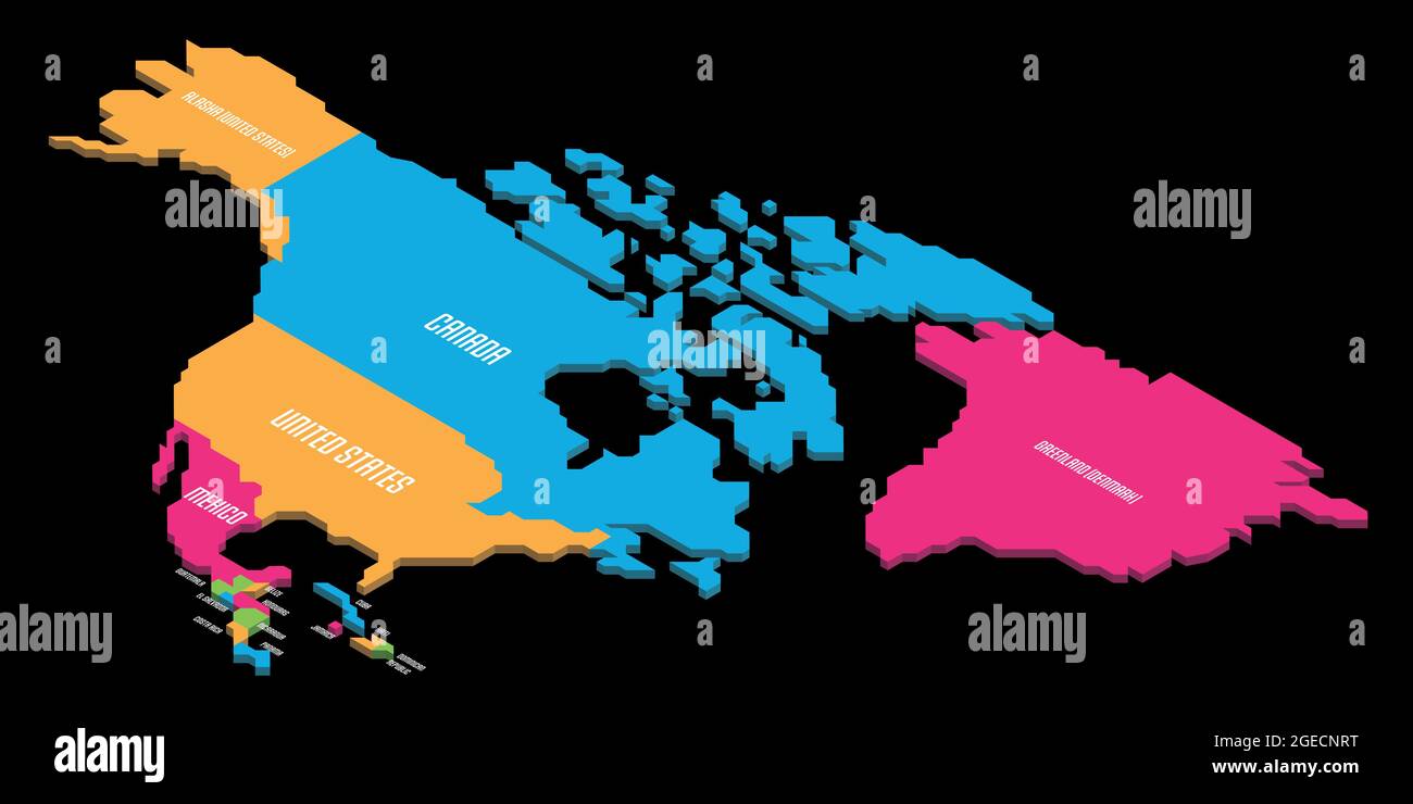 Isometric political map of North America. Colorful land with country ...