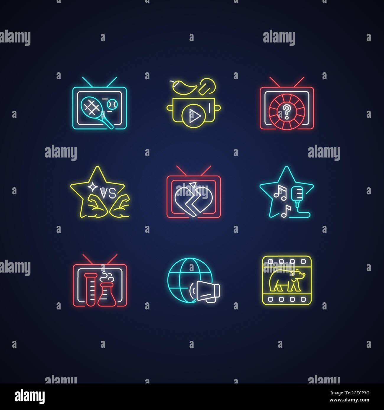 TV neon light icons set Stock Vector Image & Art - Alamy