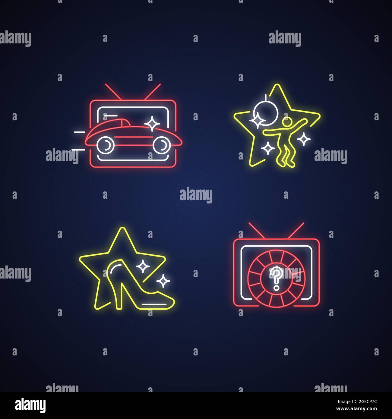 TV genres neon light icons set Stock Vector Image & Art - Alamy