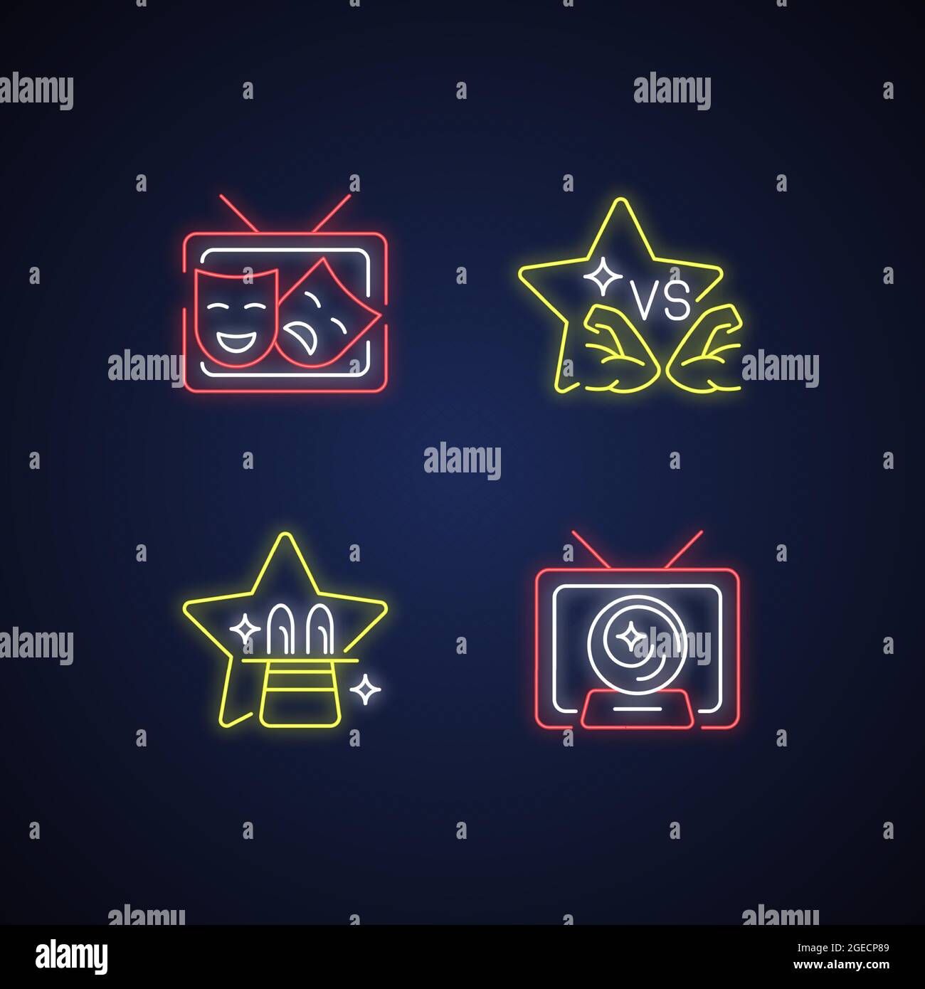 TV shows genres neon light icons set Stock Vector Image & Art - Alamy