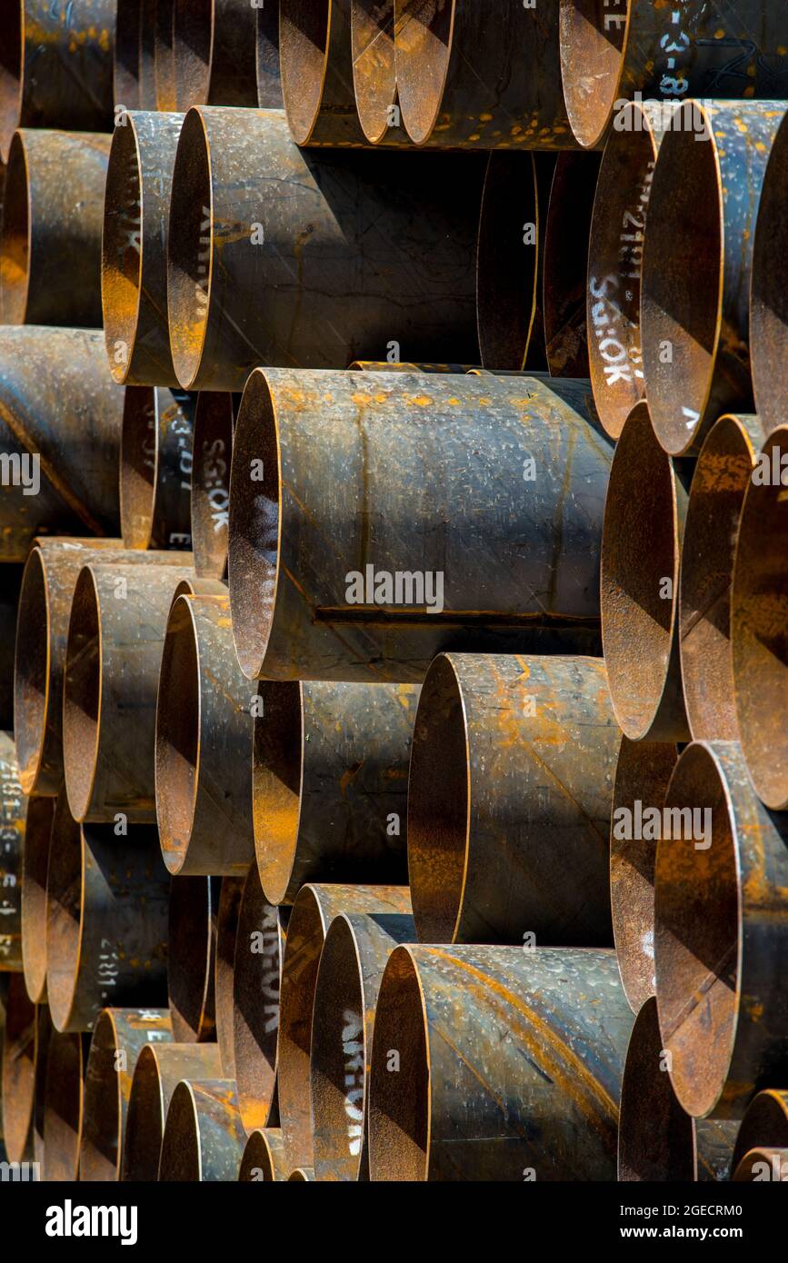 Pipe manufacturing plant. Large diameter Metal pipes factory Stock ...