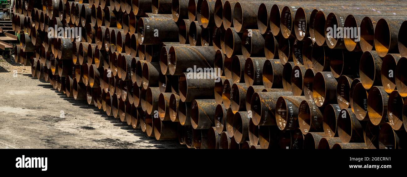 Pipe manufacturing plant. Large diameter Metal pipes factory Stock ...