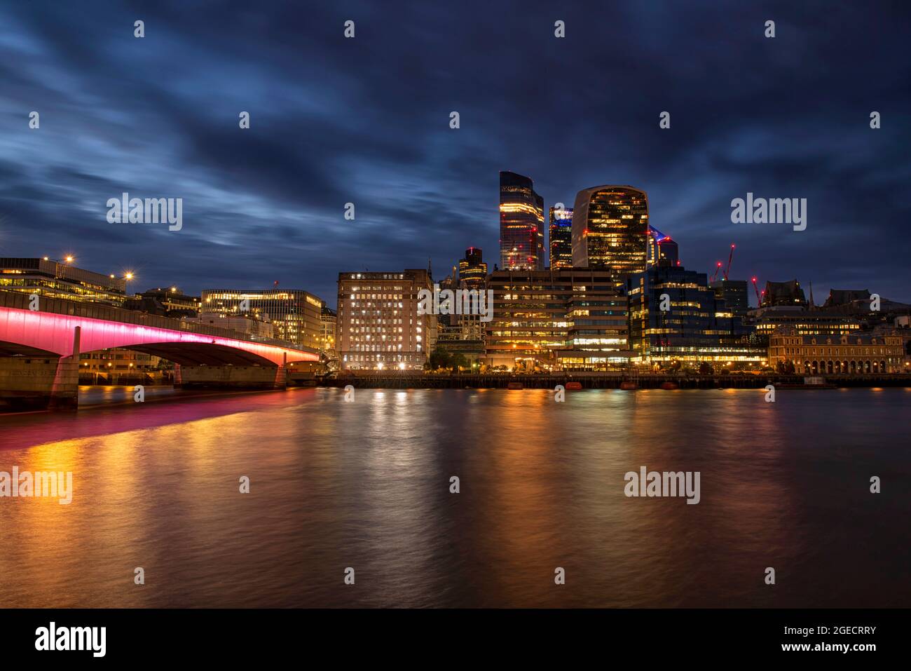 Night time long exposure of London Bridge and the Financial District ...