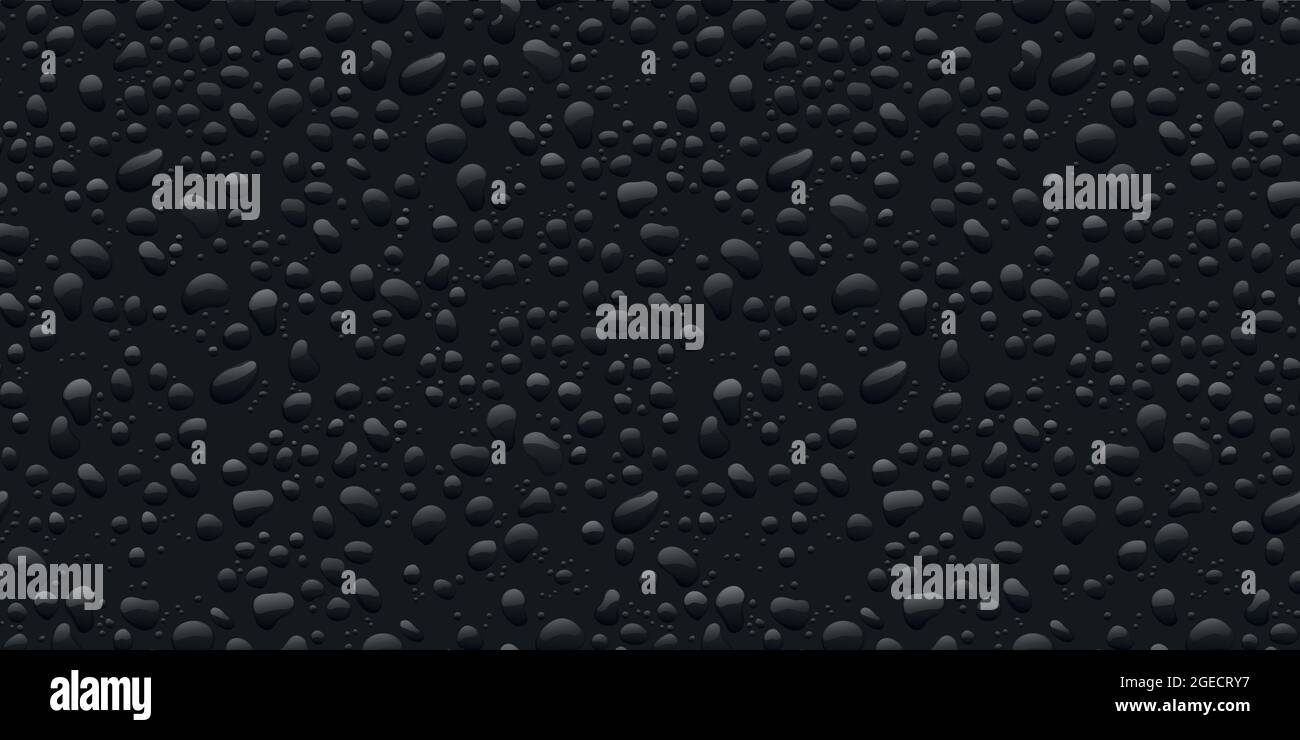Water drops on black background. Condensation of realistic pure rain ...