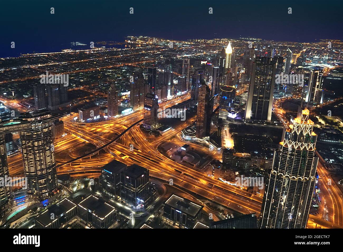 Aerial view of Dubai city at night Stock Photo - Alamy